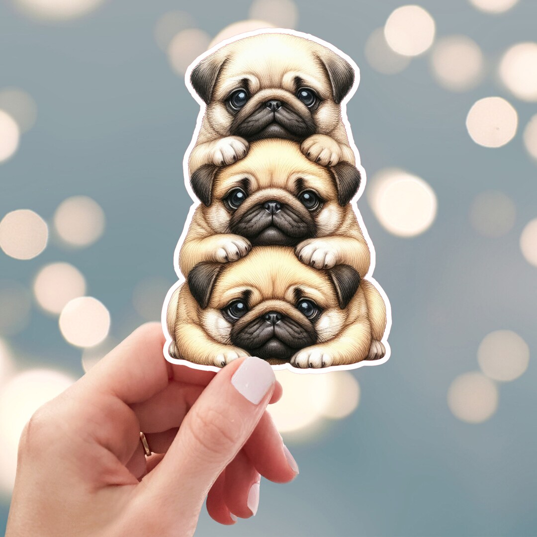 Pug Sticker, Pile of Dogs Sticker, Family of Pugs Sticker, Pug Puppy ...
