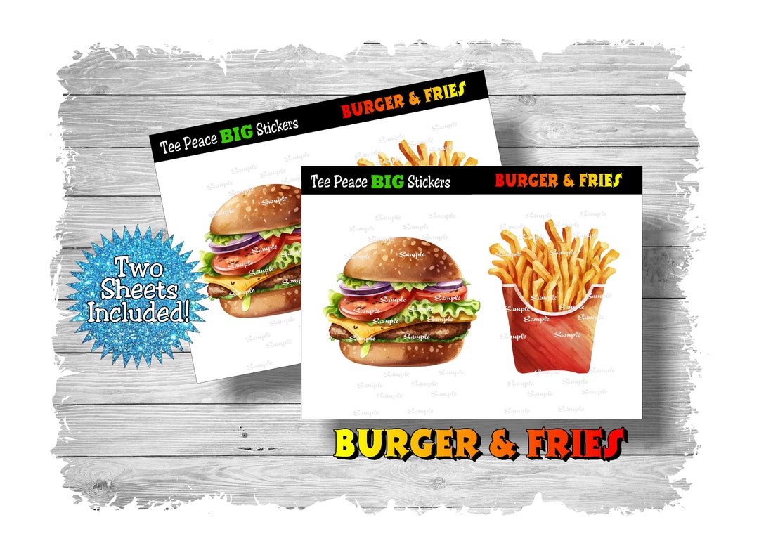 Burger & Fries Glass Sticker Sheets, BIG Stickers, 2 Sheet Bundle ...