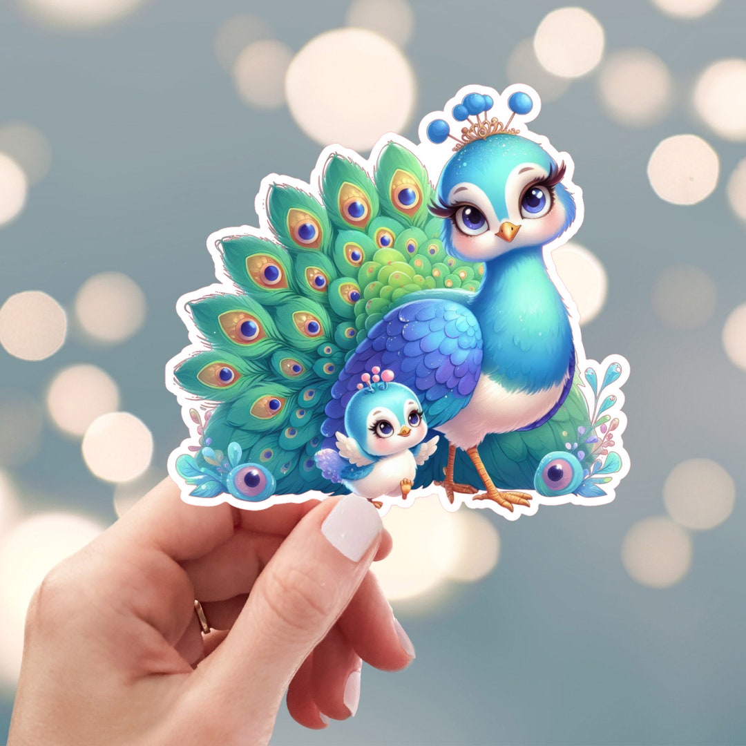 Peacock Birds Sticker, Mommy & Baby Sticker, Baby Shower Sticker, Baby ...