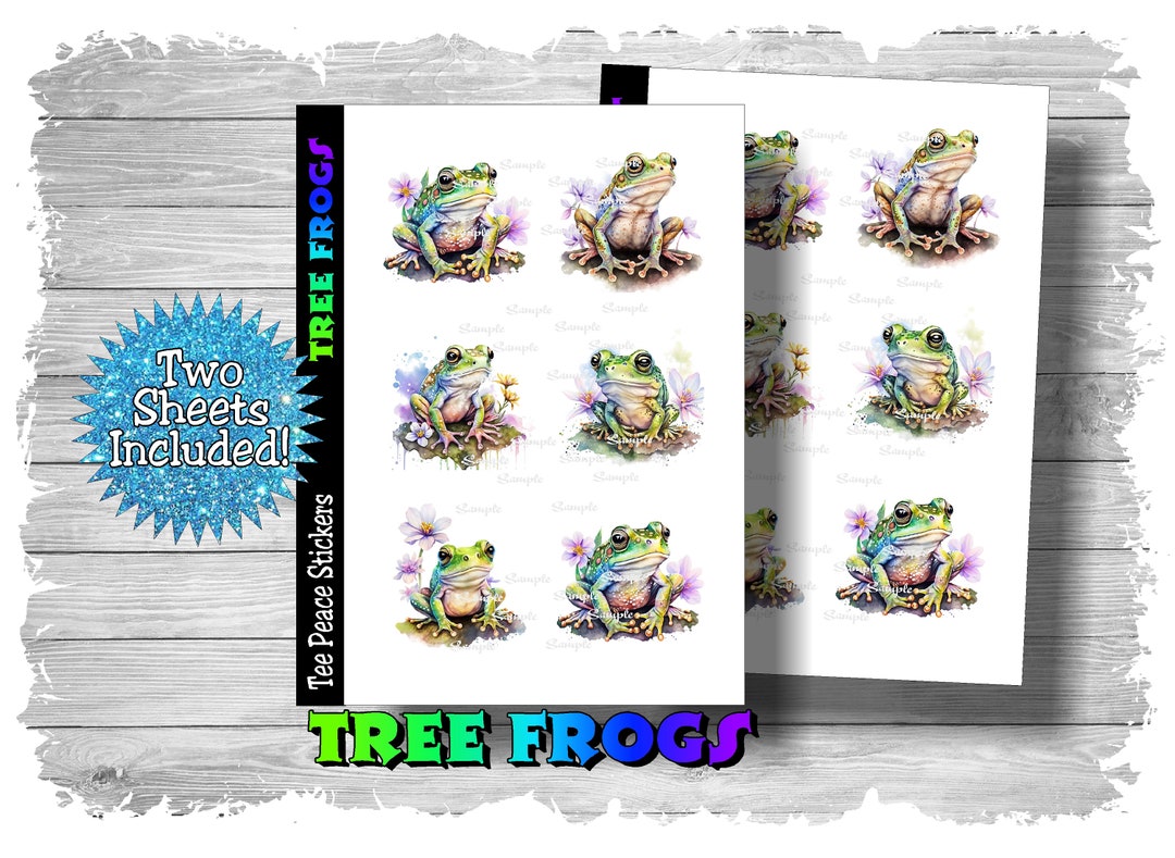 Green Frogs Sticker Sheets, 2 Sheet Bundle, Tree Frogs Stickers, Jungle ...