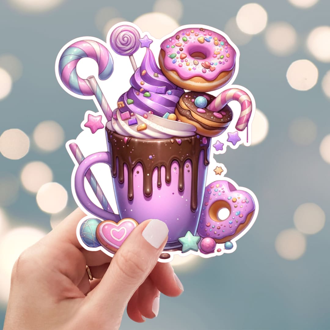 Chocolate Cocoa Shake Sticker, Lavender Candy Dessert Sticker, Purple ...