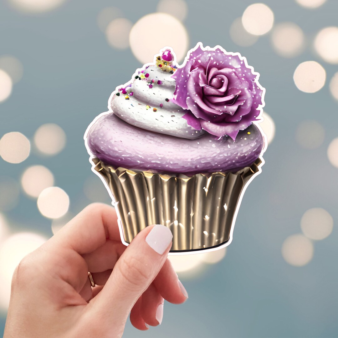 Lavender Cupcake Sticker, Chocolate Cupcake Sticker, Frosted Purple ...