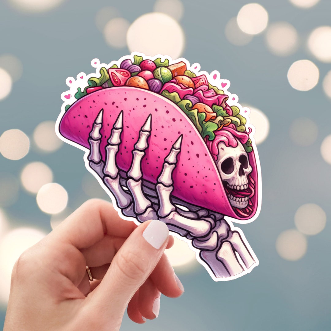 Pink Skeleton Taco Sticker, I Love Tacos Sticker, Cinco De Mayo Sticker ...