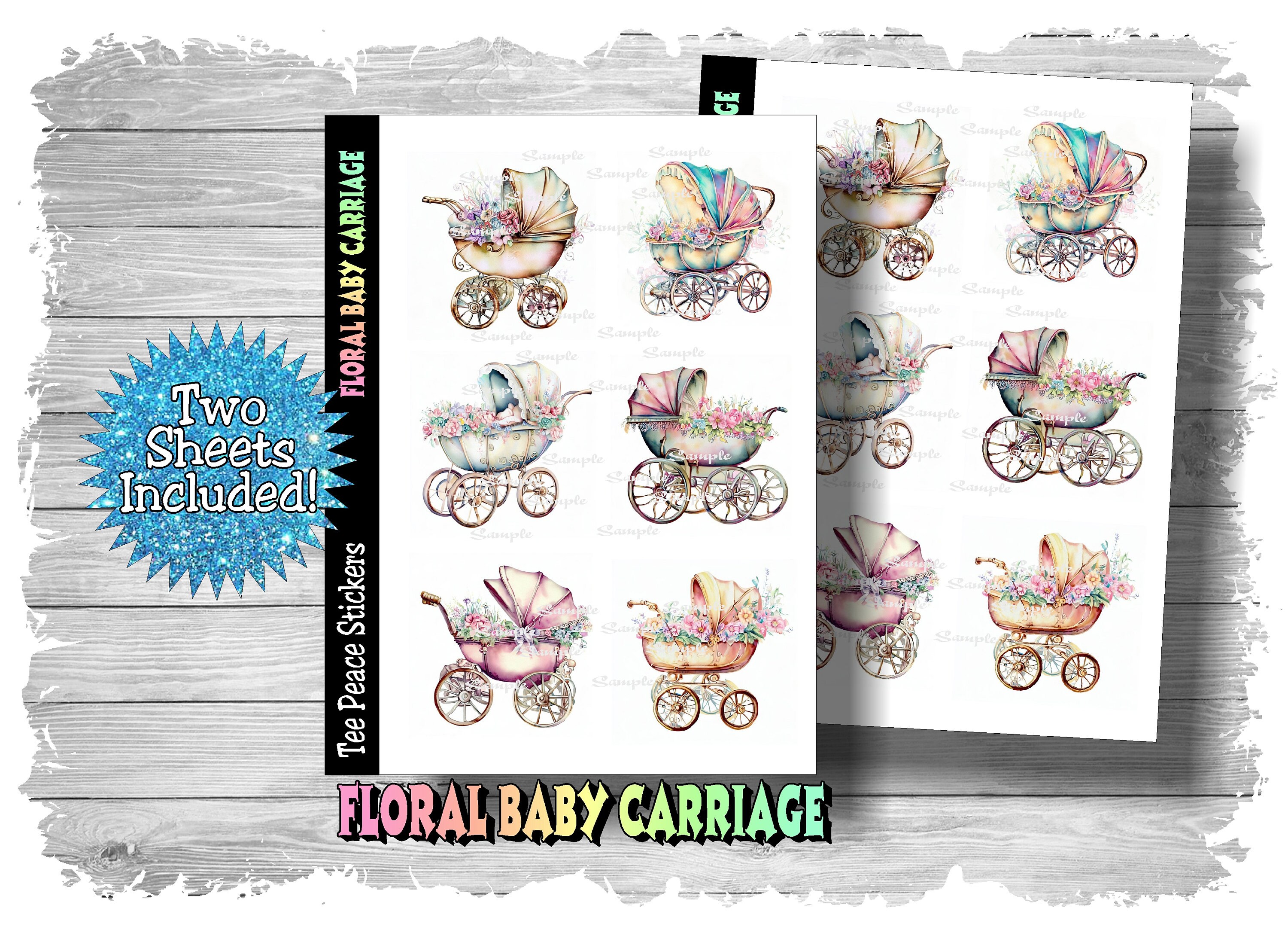 Baby Carriage Sticker Sheets, 2 Sheet Bundle, Baby Shower Stickers ...