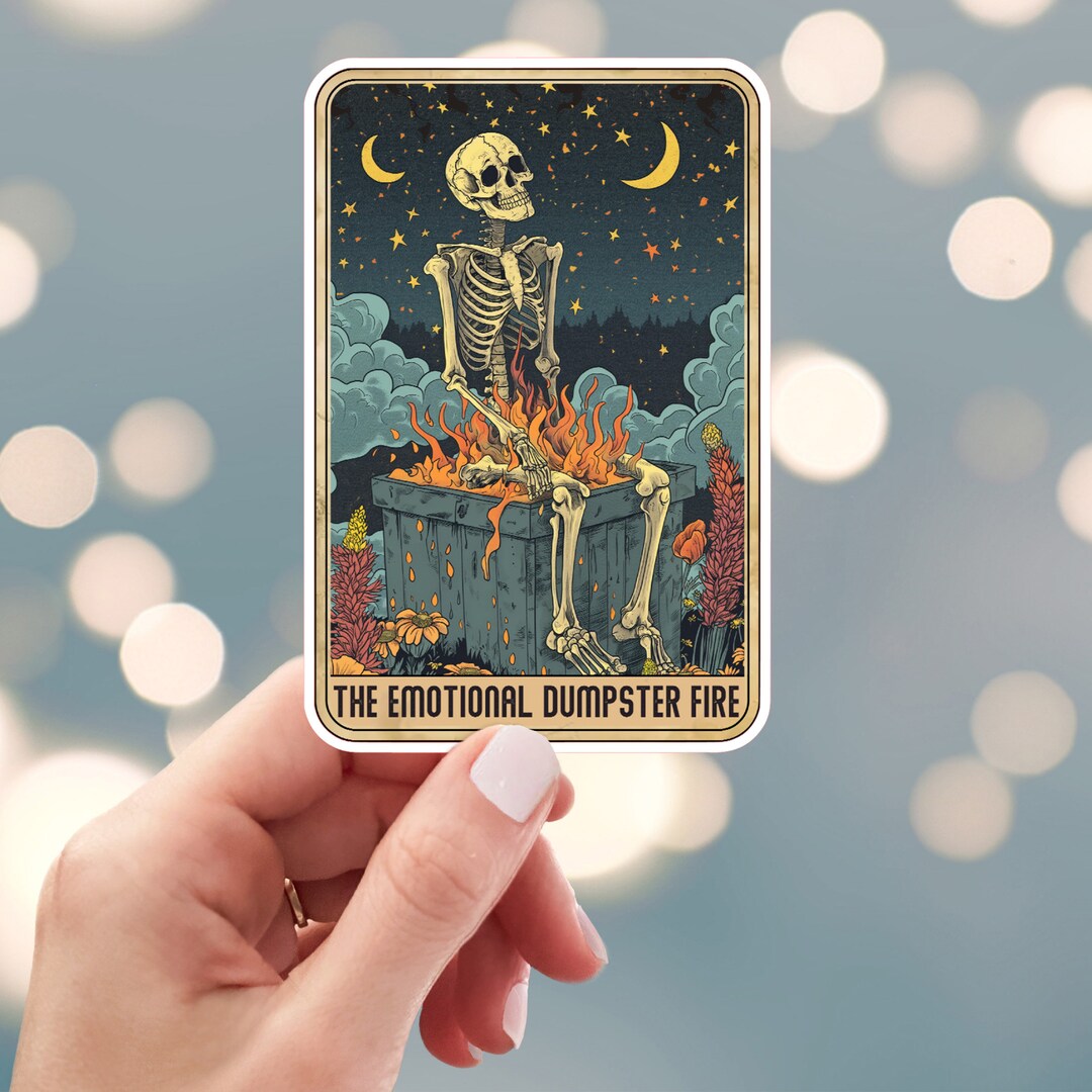 Emotional Dumpster Fire Tarot Card Sticker, Tarot Card Deck Sticker ...