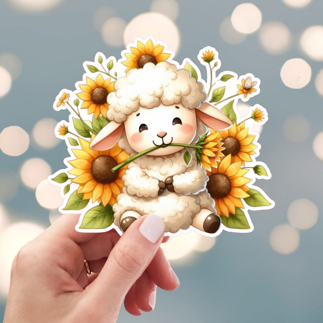 Little Lamb Sticker, Sunflower Lamb Sticker, Farm Sheep Sticker, Kawaii ...