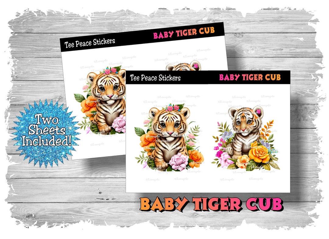 Tiger Cub Sheets, BIG Stickers, 2 Sheet Bundle, Bengal Tiger Planner ...