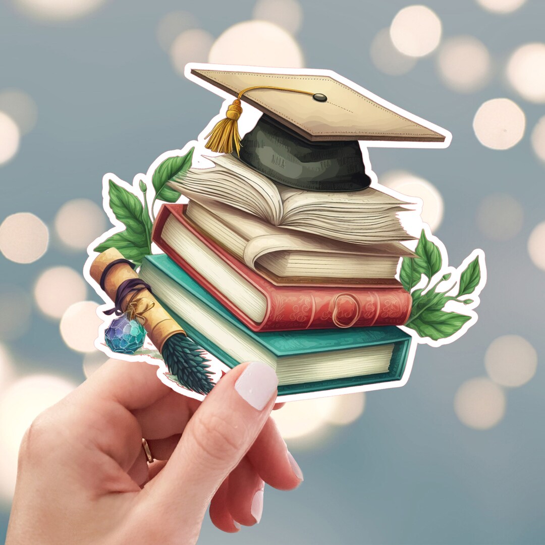 Graduation Hat Sticker, College High School Grad Sticker, Stack of ...
