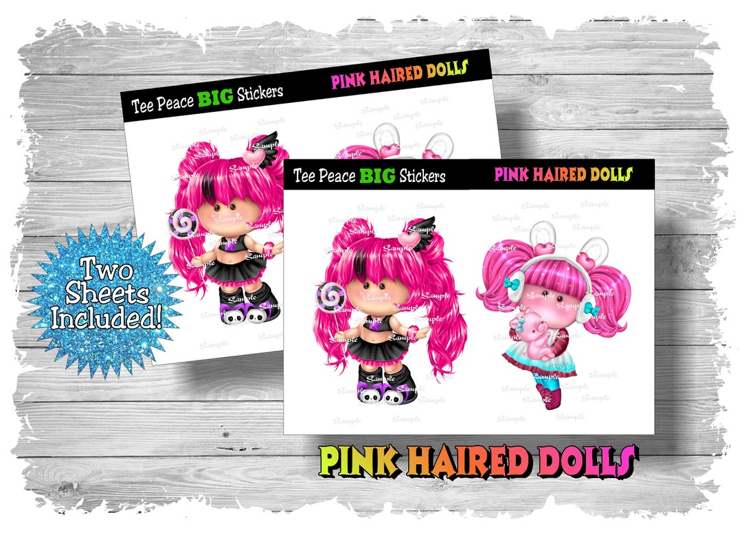 Pink Haired Doll Sticker Sheets, 2 Sheet Bundle, Baby Dolls Planner ...