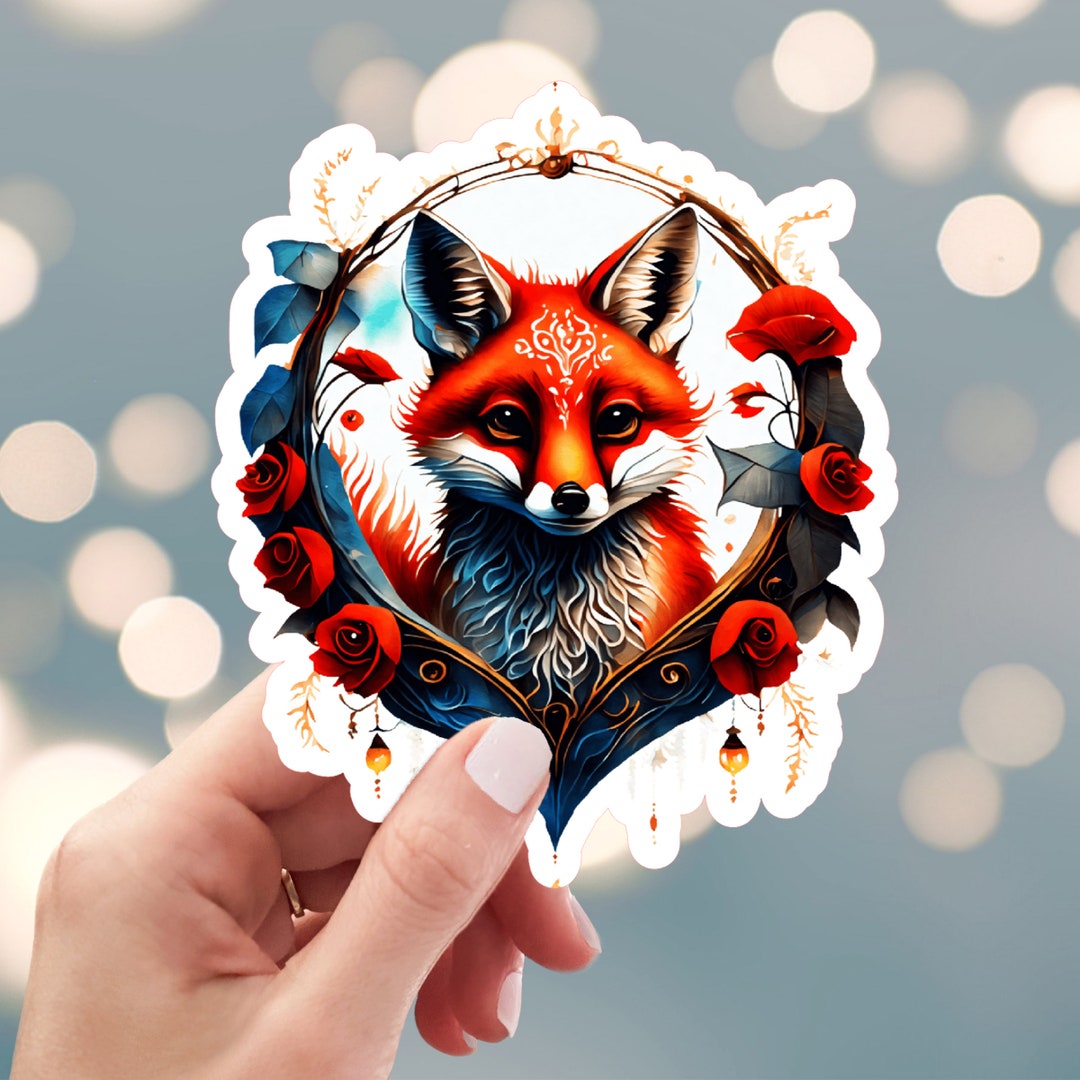 Fox Sticker, Red Fox Sticker, Floral Fox Wreath Sticker, Sly Whimsical ...