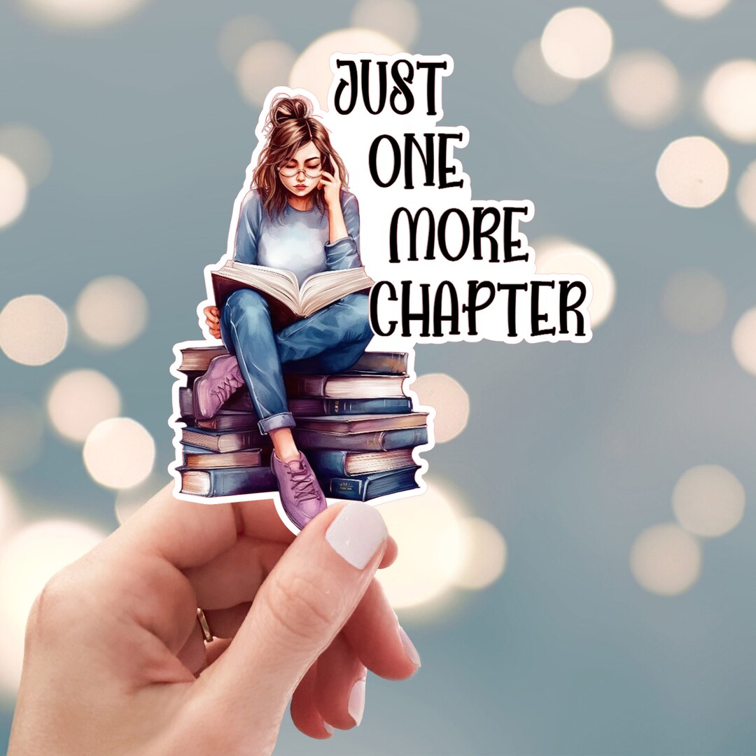 Just One More Chapter Sticker, Stack of Books Sticker, I Love to Read ...