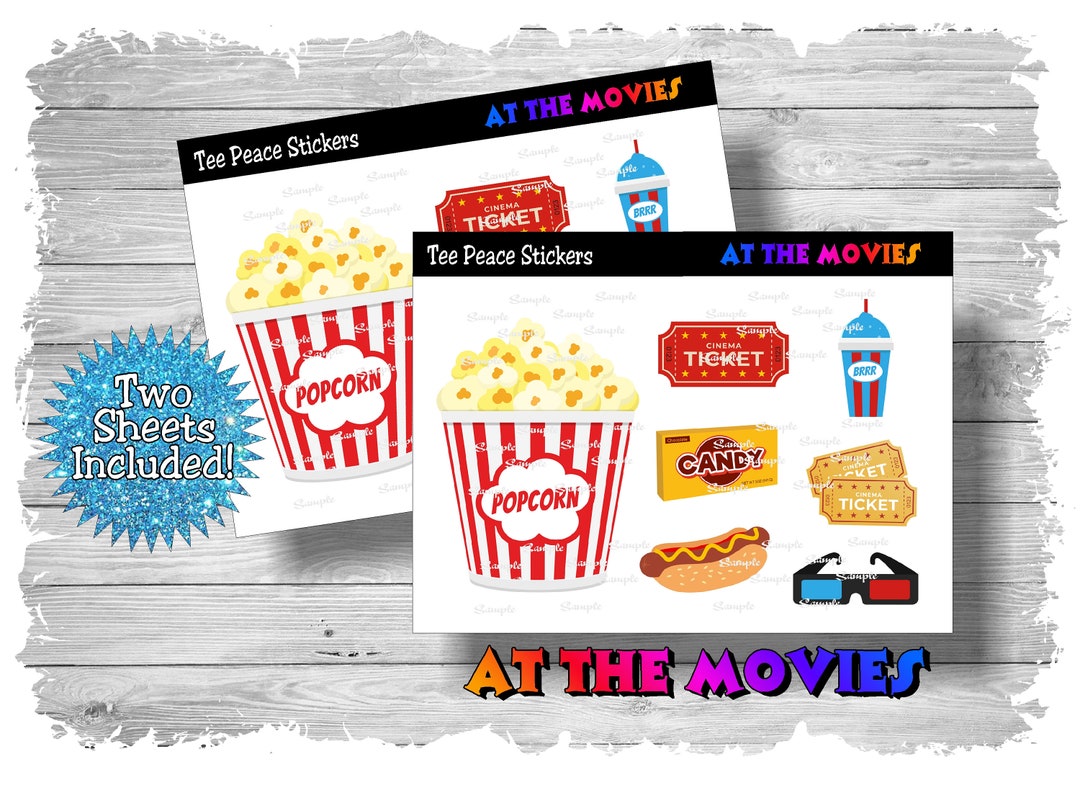Movie Sticker Sheets, 2 Sheet Bundle, Movie Lover Stickers, Movie ...