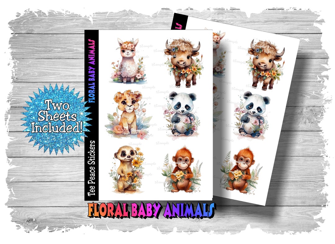 Floral Baby Animals Sticker Sheets, 2 Sheet Bundle, Farm Animal ...