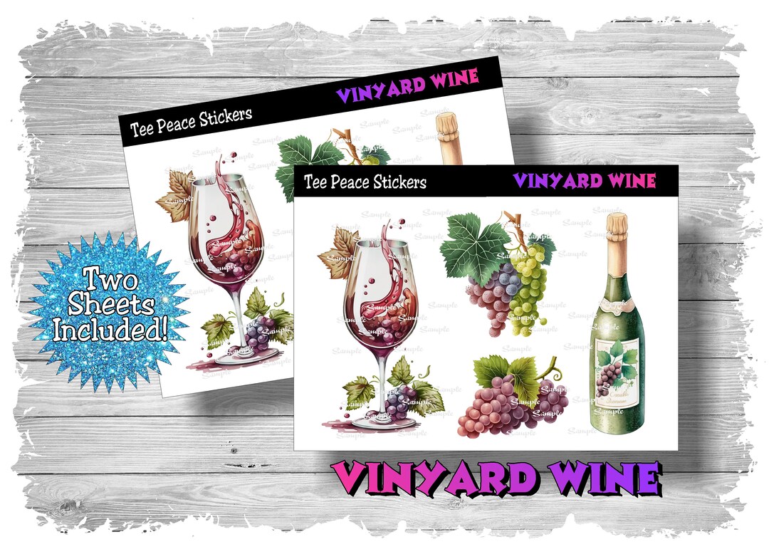 Wine Bottle Sticker Sheets, 2 Sheet Bundle, Grape Vineyard Stickers ...