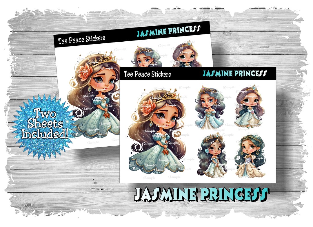 Jasmine Princess Sticker Sheets, 2 Sheet Bundle, Flying Carpet Princess ...