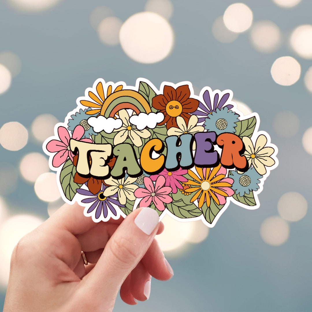 Teacher Sticker, Retro Teacher Sticker, School Teacher Sticker, Flower ...