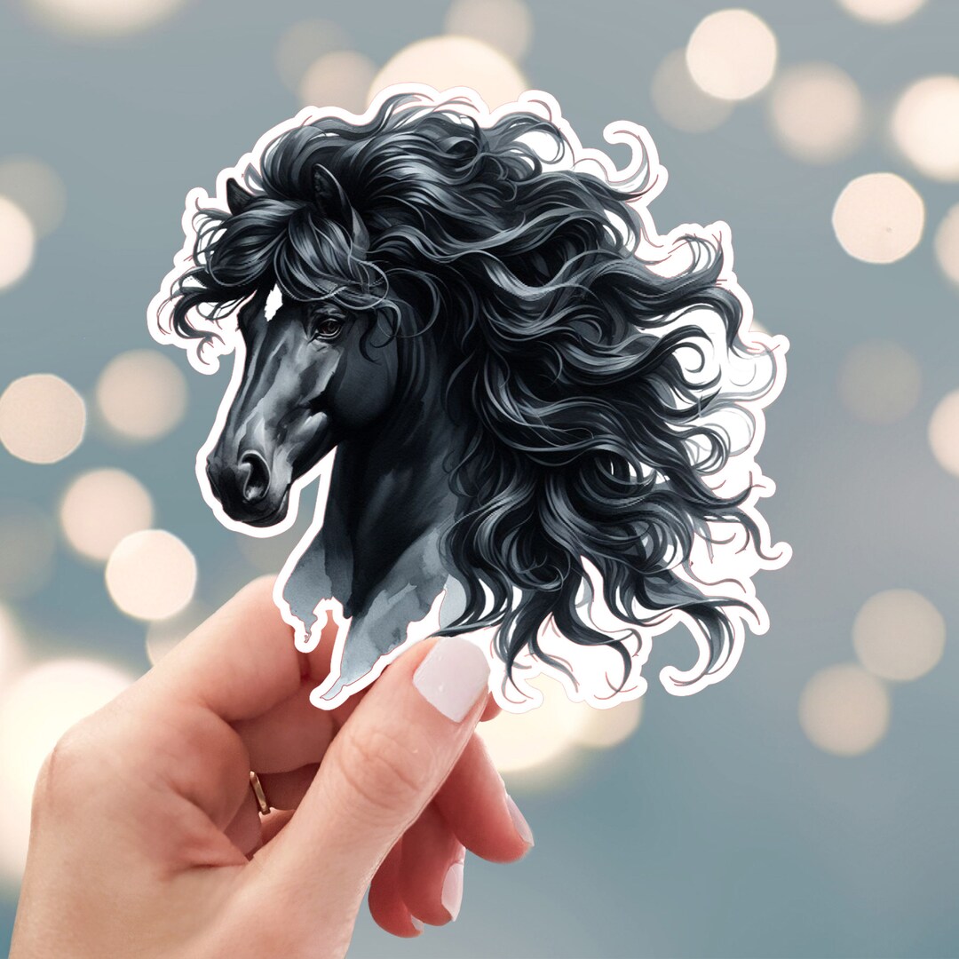 Black Stallion Sticker, Gypsy Horse Sticker, Long Curly Hair Horse ...