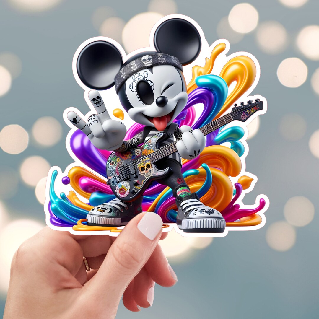 Mickey Mouse Sticker, Rock N Roll Music Sticker, Rock Electric Guitar ...