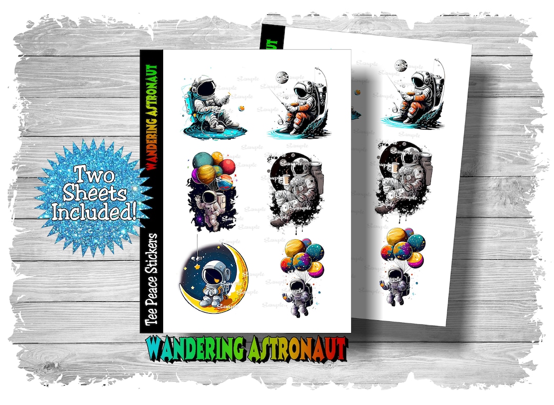 Astronaut Sticker Sheets, 2 Sheet Bundle, Outer Space Stickers, Space ...