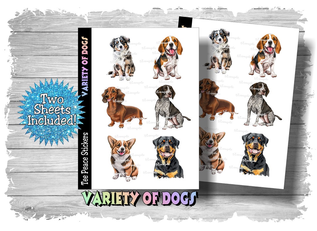 Dog Puppy Sticker Sheets, 2 Sheet Bundle, Corgi Dog Stickers, Beagle ...