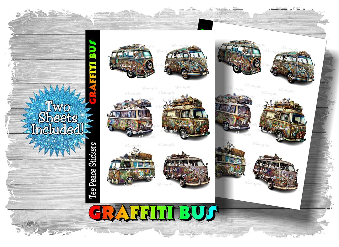 Graffiti Van Sticker Sheets, 2 Sheet Bundle, Vintage Bus Stickers ...