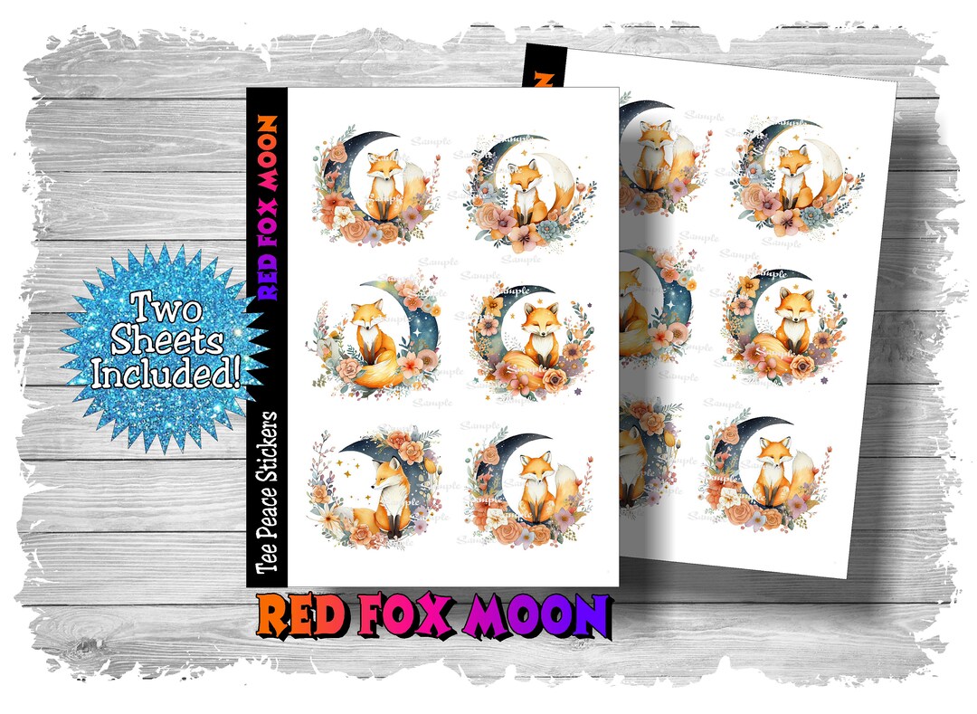 Red Fox Moon Sticker Sheets, 2 Sheet Bundle, Fox Stickers, Moon Sticker ...
