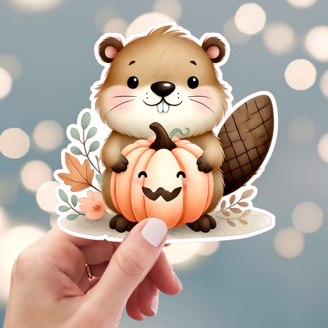 Beaver Sticker, Autumn Beaver Sticker, Cute Kawaii Beaver Sticker, Fall ...