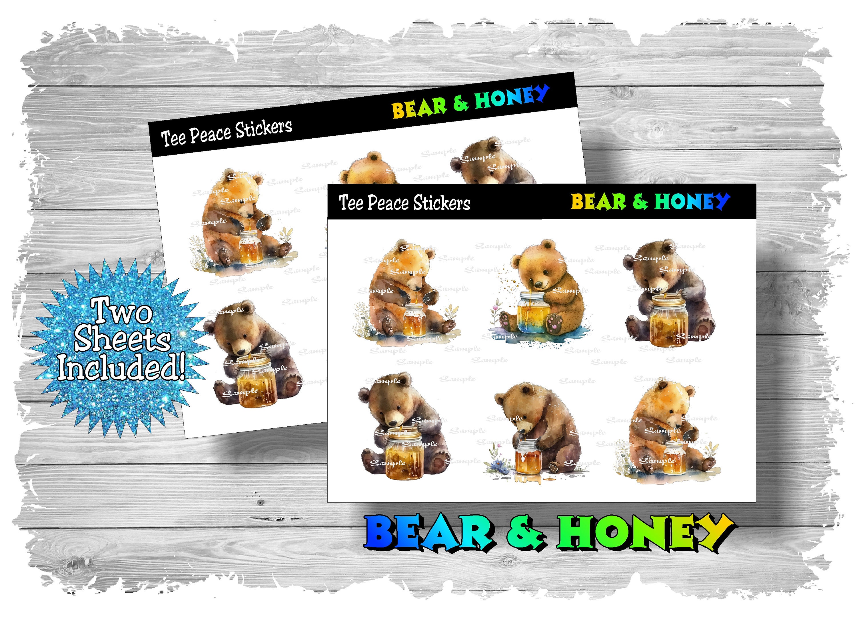 Honey Bear Sticker Sheets, 2 Sheet Bundle, Brown Bear Stickers, Honey ...