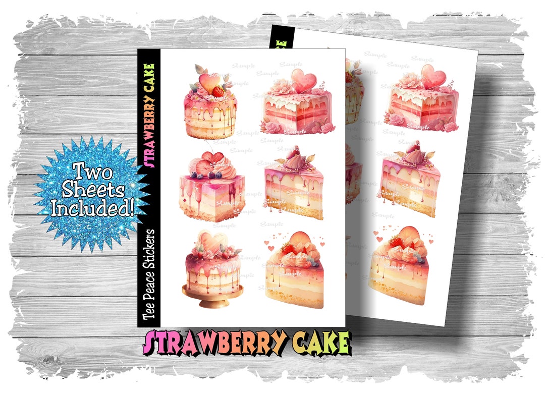 Strawberry Cake Sticker Sheets, 2 Sheet Bundle, Cheesecake Planner ...