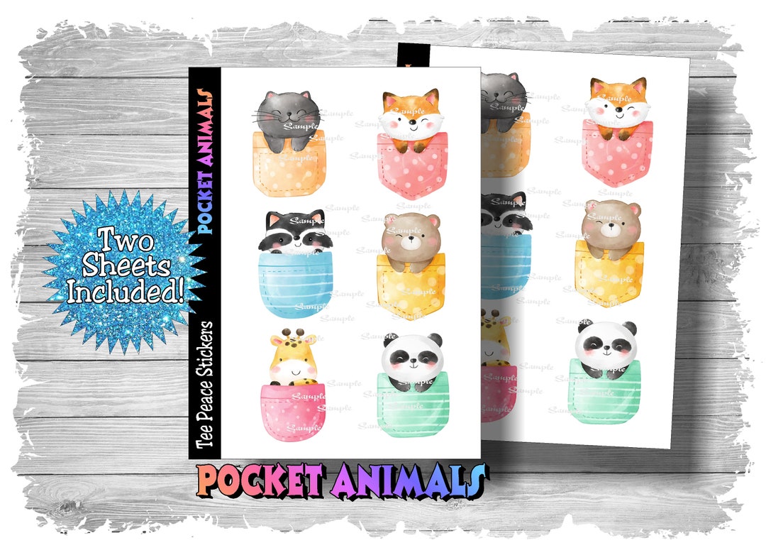 Pocket Animals Sticker Sheets, 2 Sheet Bundle, Zoo Animals Stickers ...