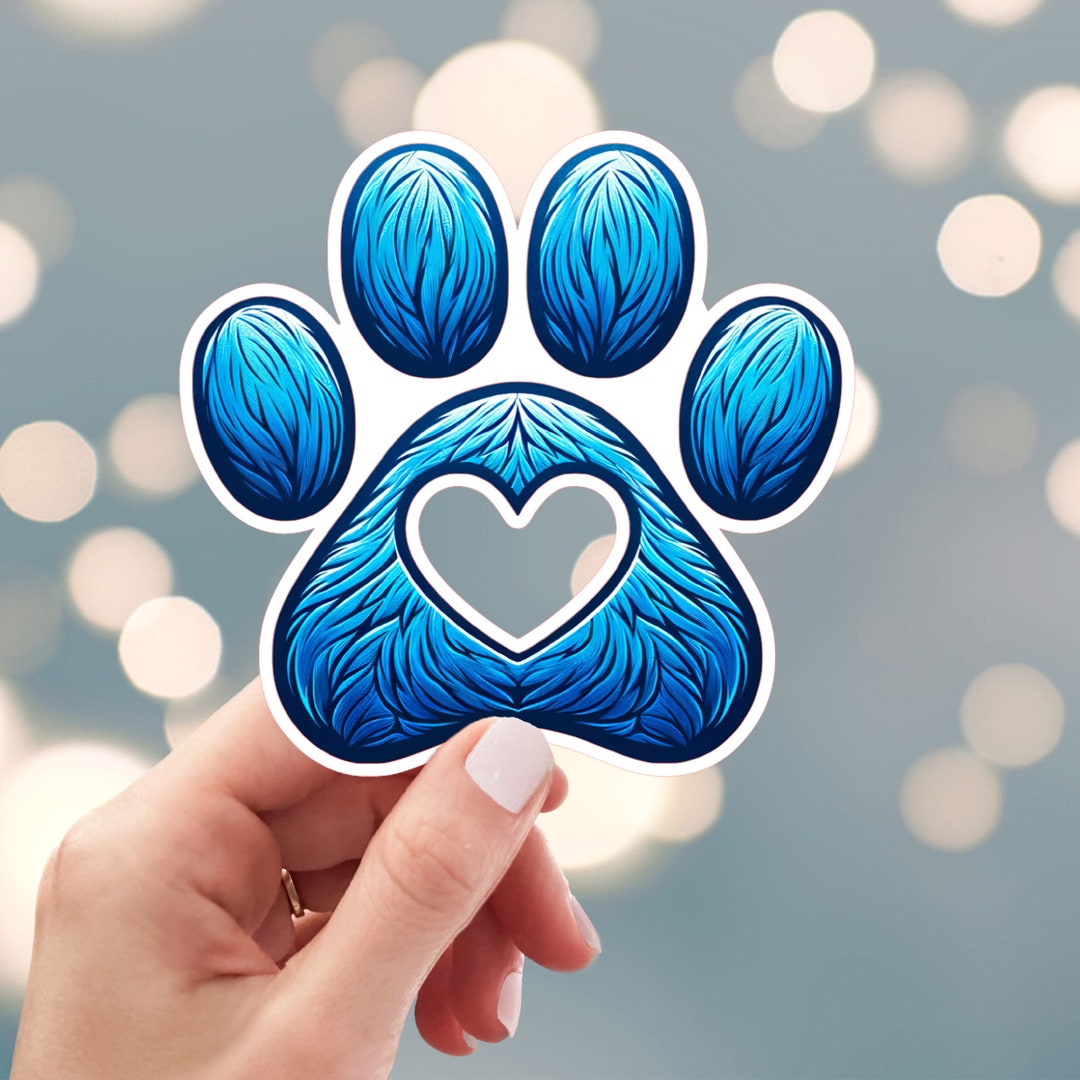 Pet Paw Sticker, Dog Paw Sticker, I Love Dogs Sticker, Blue Heart Pet ...