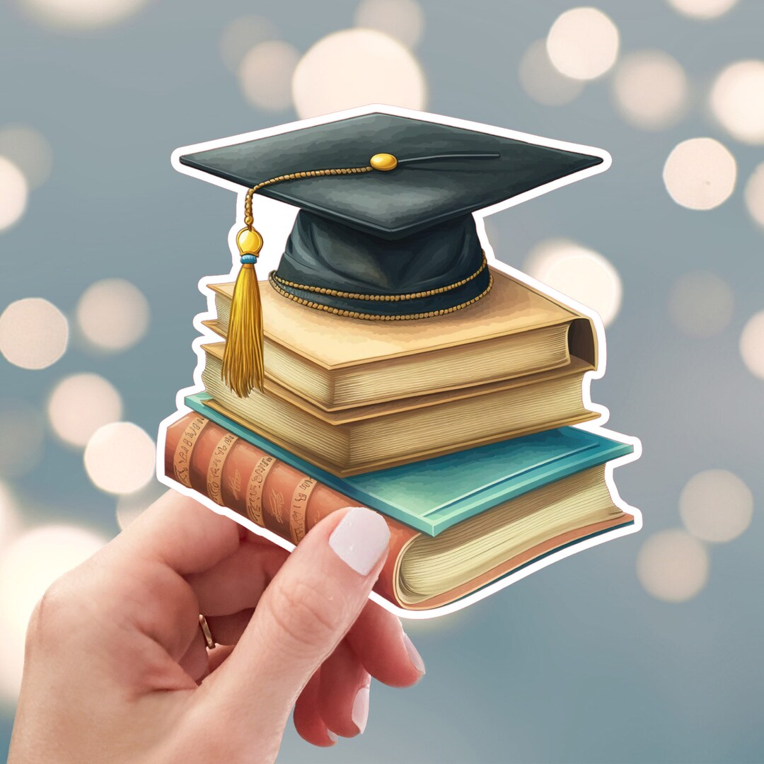 Graduation Hat Sticker, School Books Sticker, Graduation Sticker, Stack ...