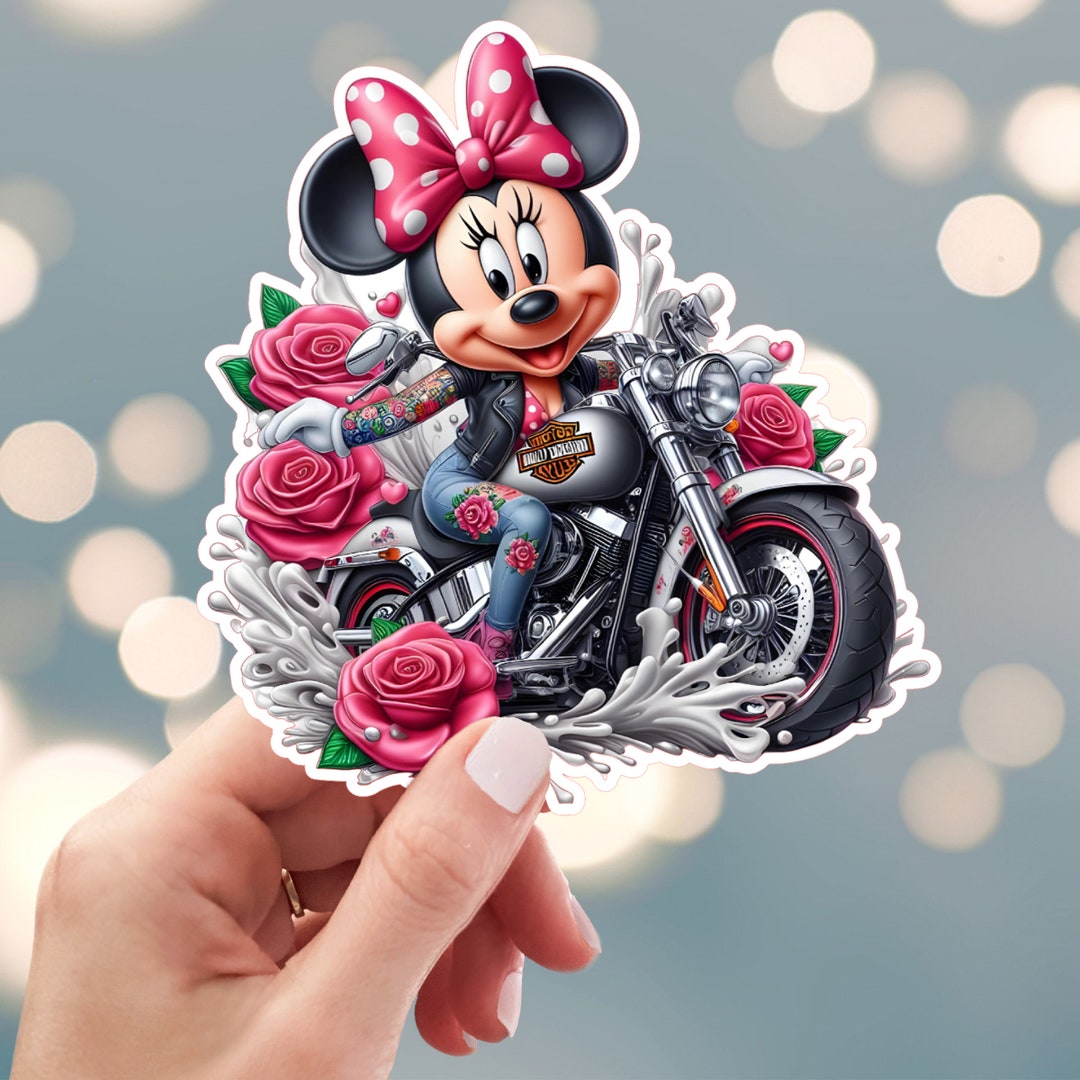 Minnie Mouse Sticker, Minnie Motorcycle Sticker, Biker Girl Sticker ...