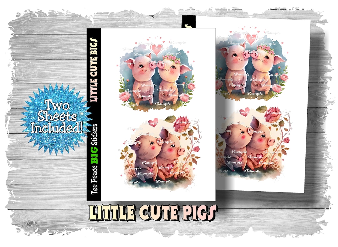 Pig Sticker Sheets, 2 Sheet Bundle, Farm Pigs Planner Stickers, Love ...
