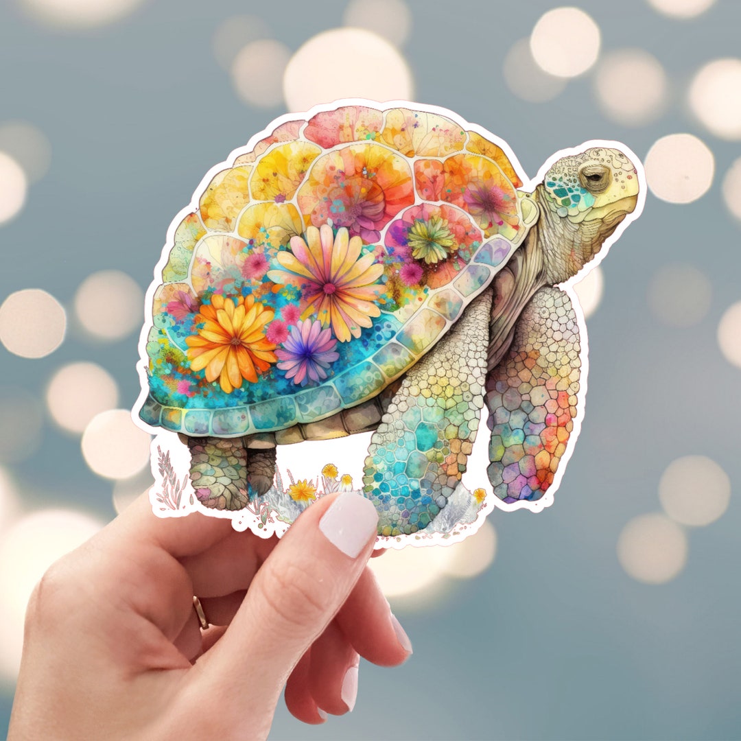 Sea Turtle Sticker, Tropical Turtle Sticker, Floral Green Turtle ...