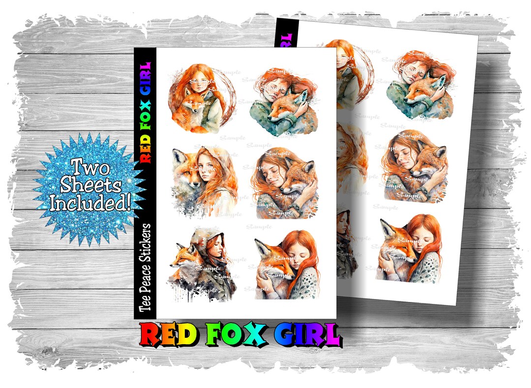 Red Fox Sticker Sheets, 2 Sheet Bundle, Red Head Girl Stickers ...
