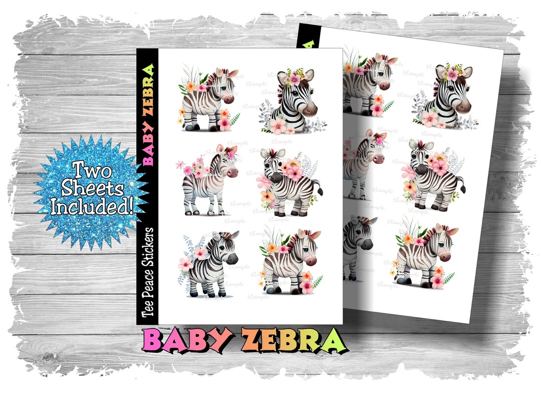 Baby Zebra Sticker Sheets, 2 Sheet Bundle, Zebra Stickers, African ...