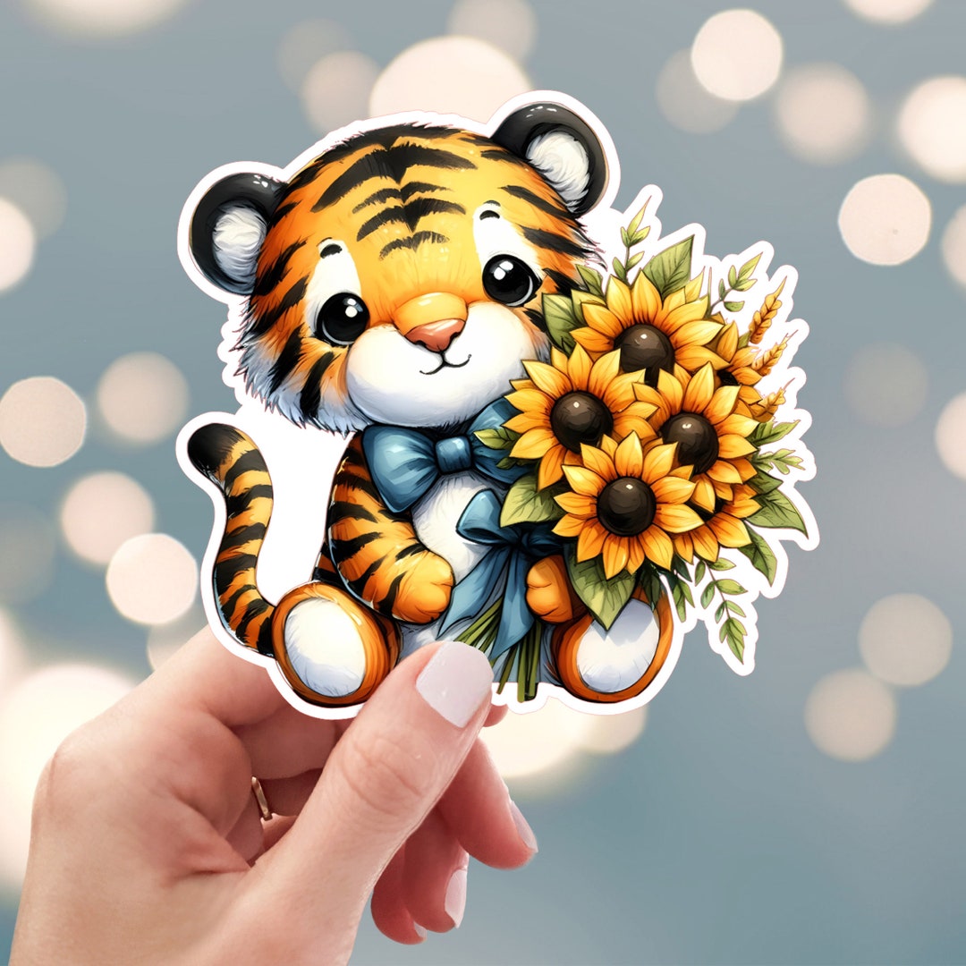 Baby Tiger Sticker, Sunflower Sticker, Daisy Flower Sticker, Jungle ...