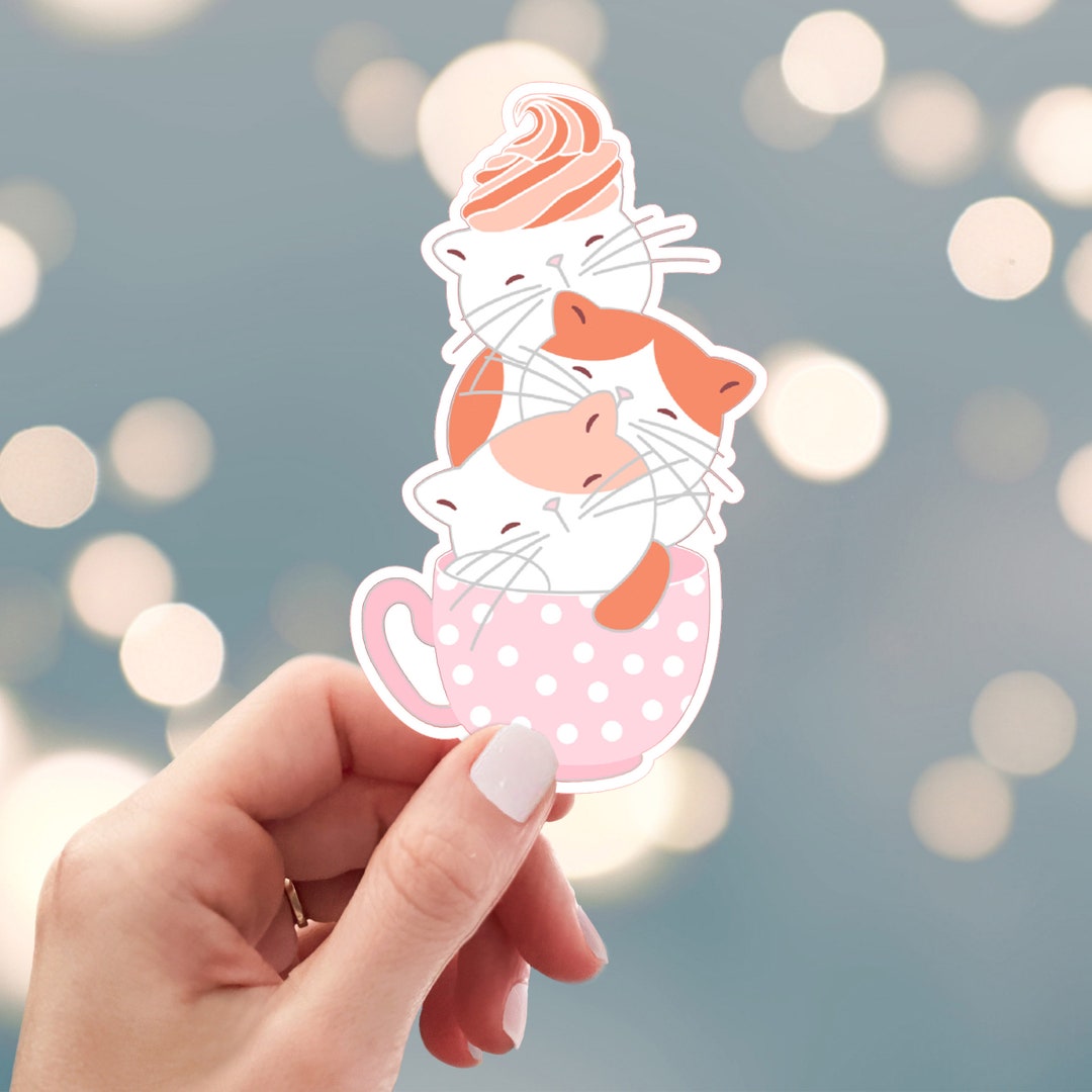 FREE Cup of Cats Sticker, Kawaii Cats Sticker, Cute Cats Sticker, Pet ...