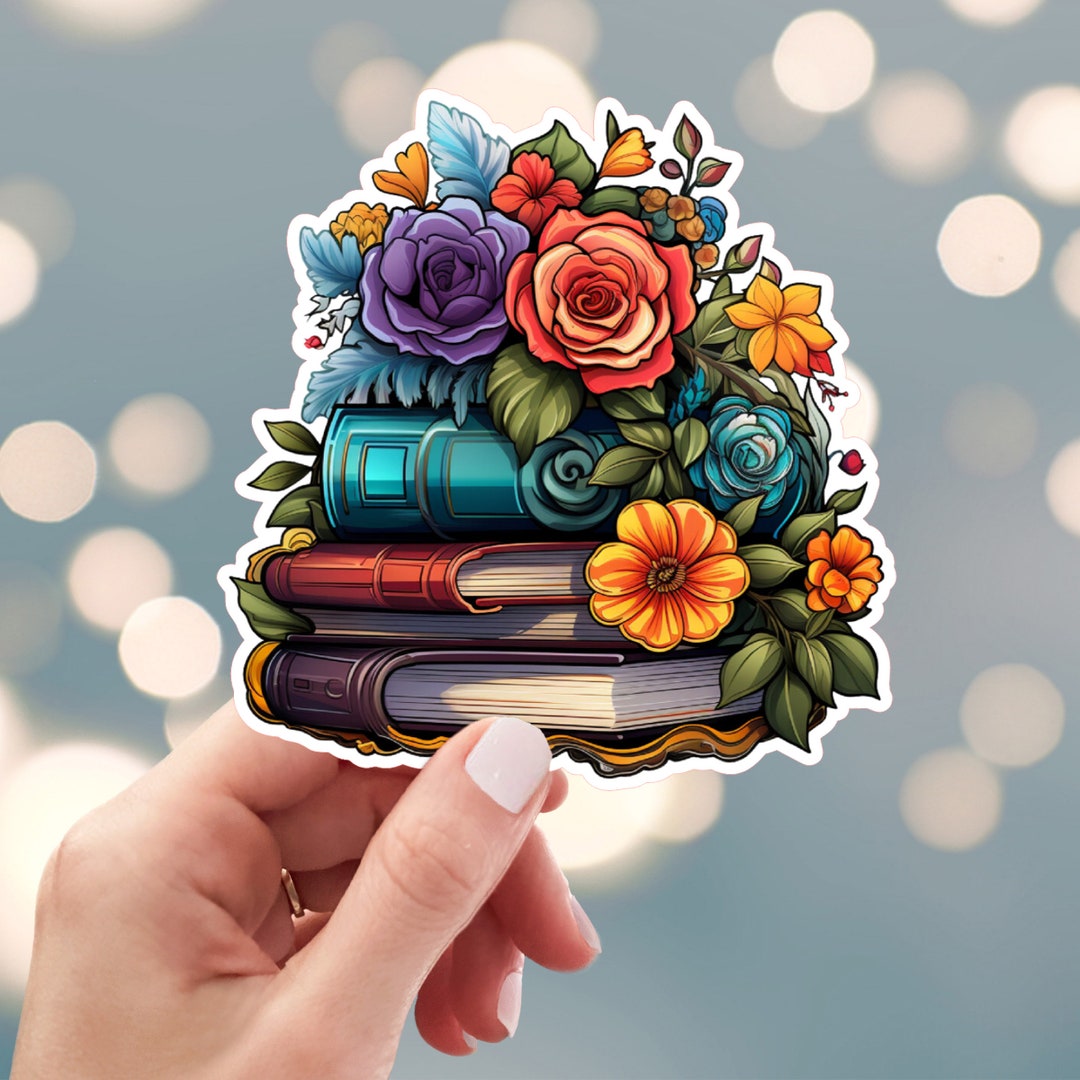 Stack of Books Sticker, Book Club Large Sticker, Library Books Sticker ...