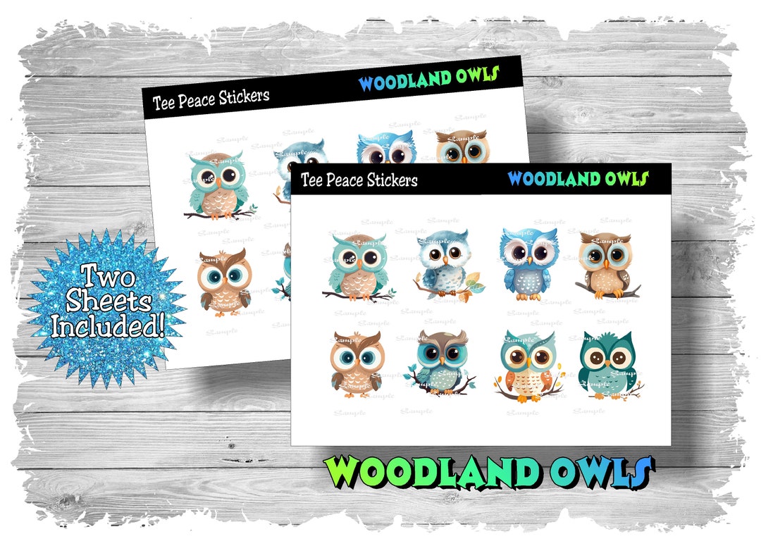 Owl Sticker Sheets, 2 Sheet Bundle, Woodland Owl Stickers, Tree Owl ...