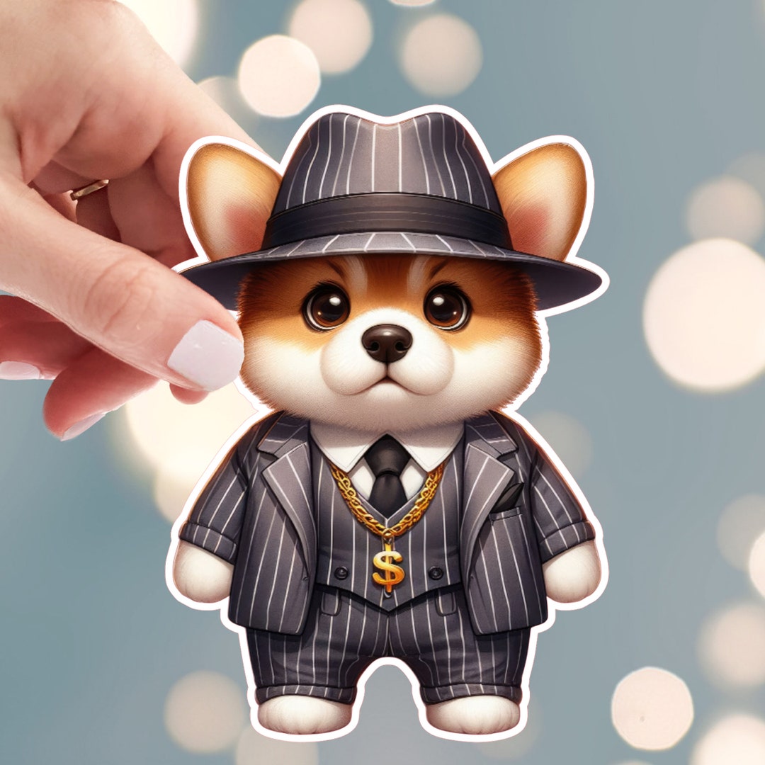 Gangster Dog Sticker, Gangster Corgi Sticker, Puppy Wearing A Suit and ...