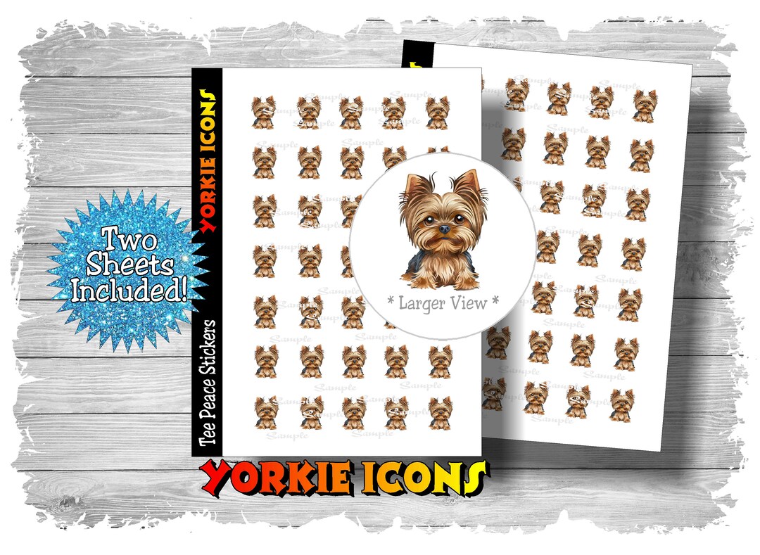 Yorkie Icon Sticker Sheets, 2 Sheet Bundle, Yorkie Dog Icon Stickers ...