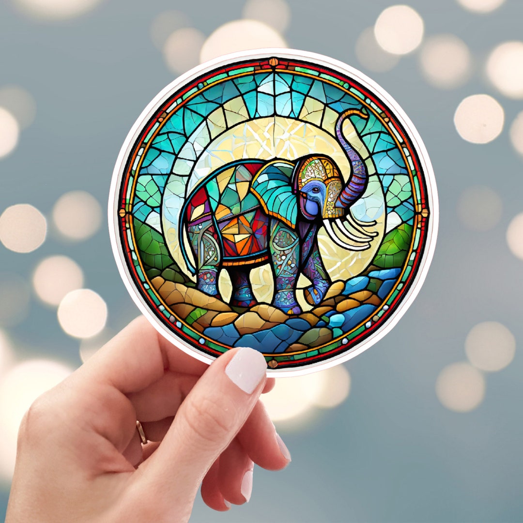 Elephant Sticker, Stained Glass Art Sticker, Baby Elephant Sticker ...