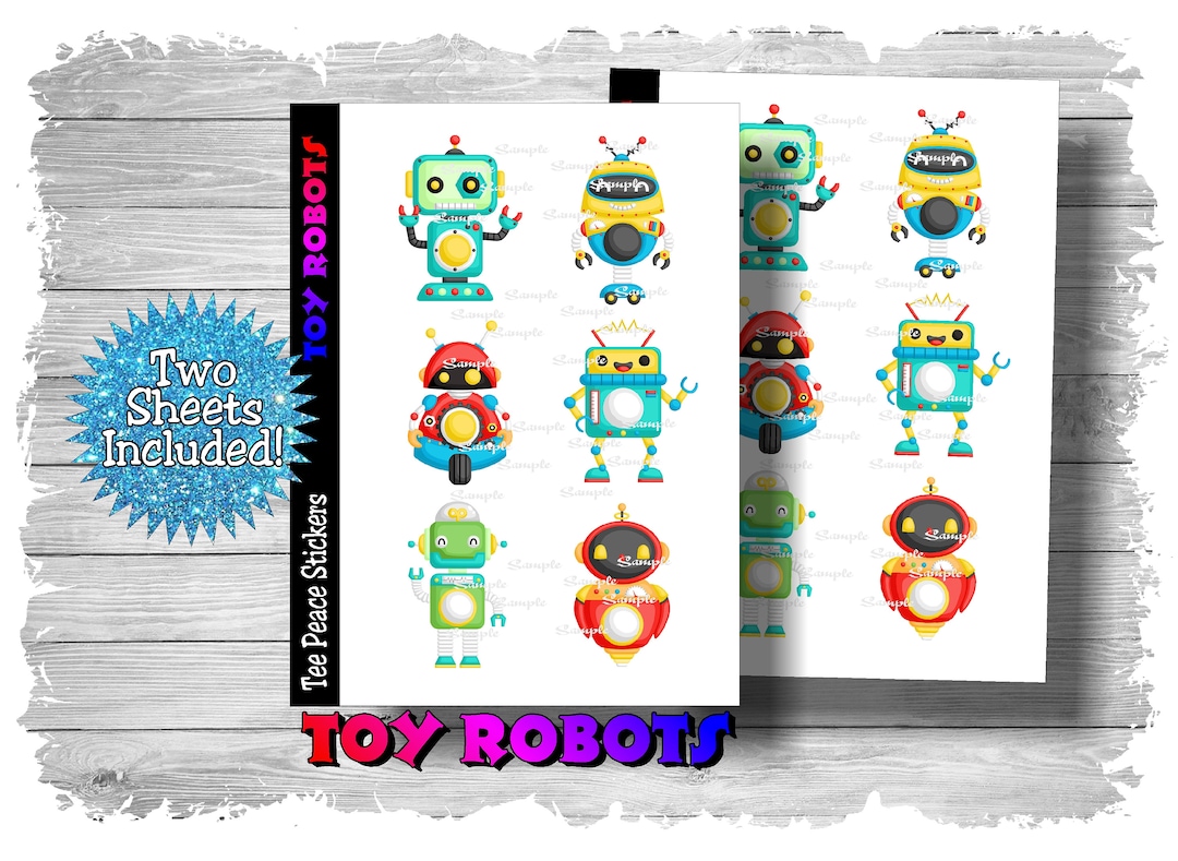 Toy Robot Sticker Sheets, 2 Sheet Bundle, Alien Robots Stickers, Boy ...