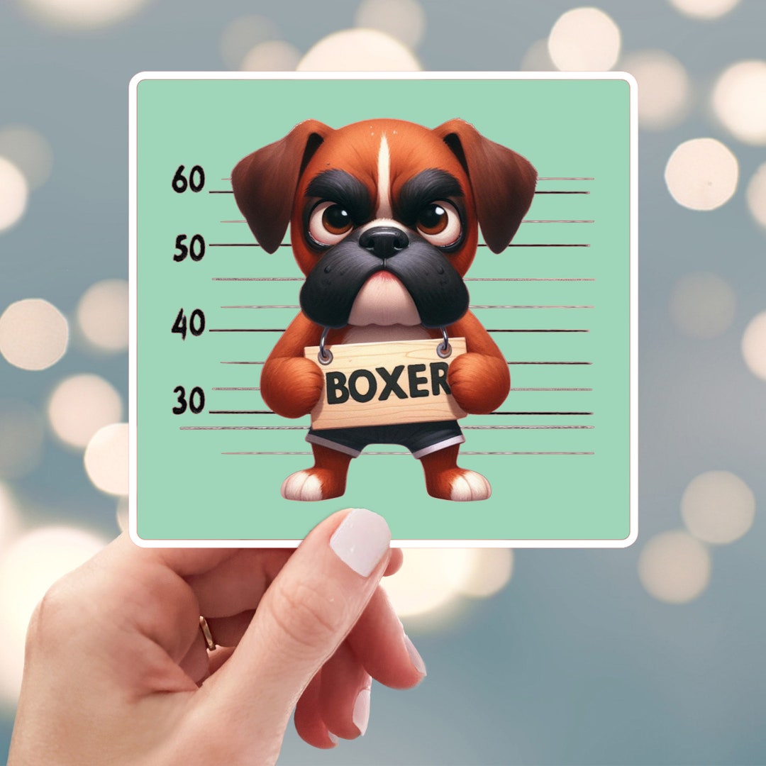 Boxer Mug Shot Sticker, Boxer Arrest Sticker, Cute Pet Puppy Dog ...