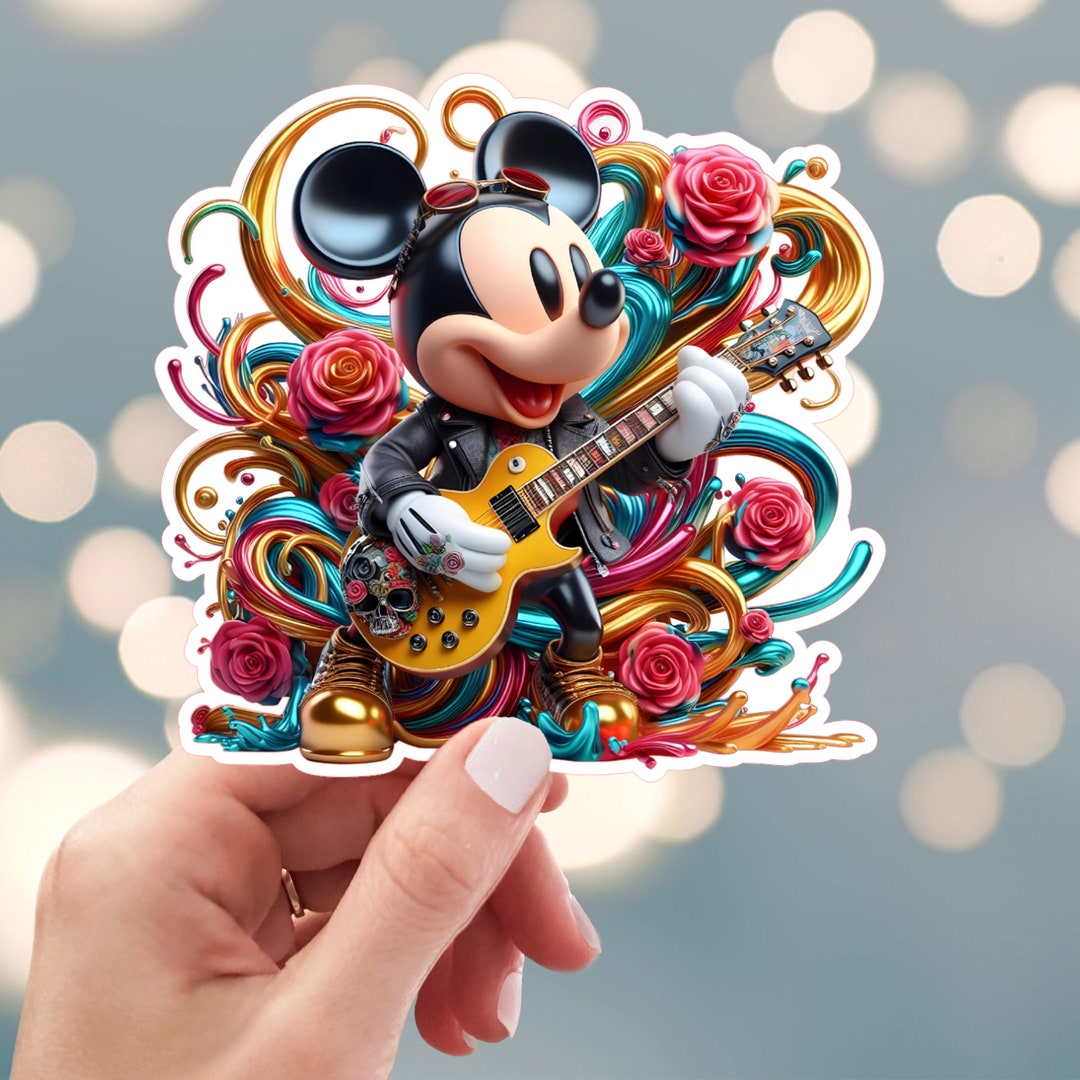 Mickey Mouse Sticker, Rock N Roll Music Sticker, Rock Electric Guitar ...