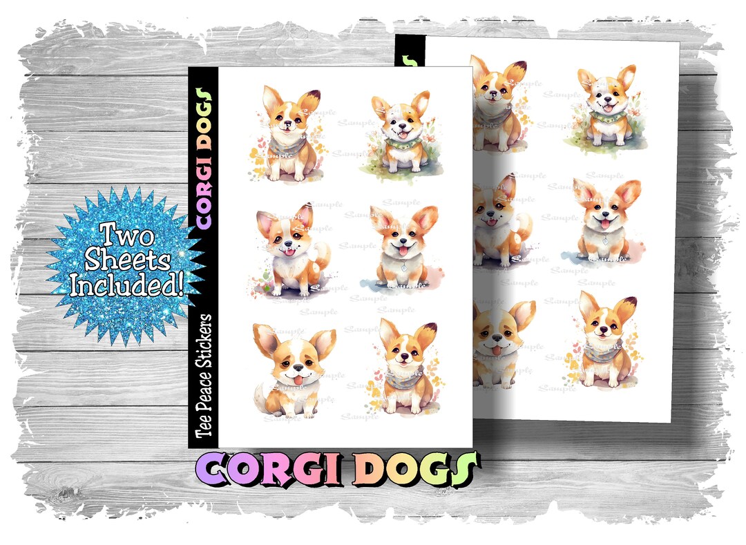 Corgi Sticker Sheets, 2 Sheet Bundle, Corgi Puppy Stickers, Corgi Pet ...
