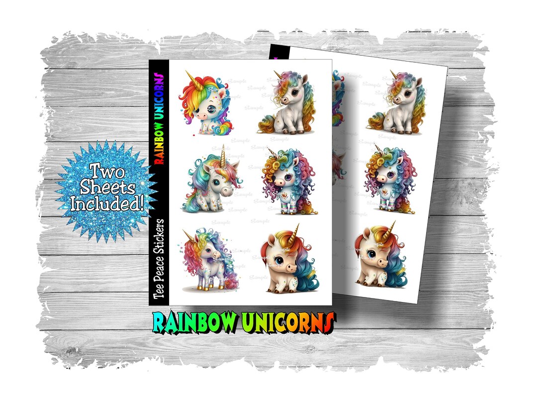 Rainbow Unicorn Sticker Sheets, 2 Sheet Bundle, Unicorn Planner ...