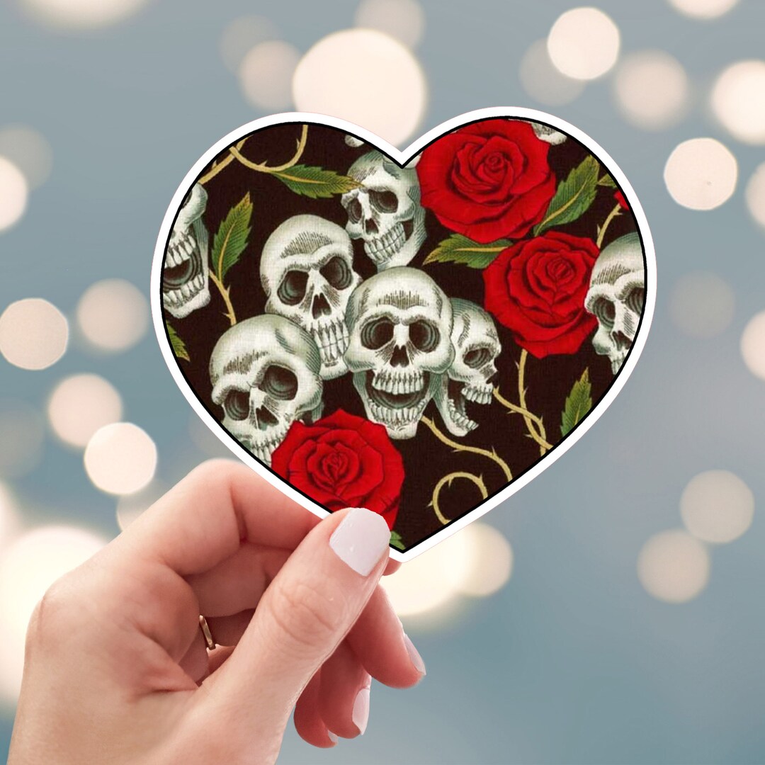 Skull Rose Heart Sticker, Red Rose Heart Sticker, Tattoo Skull Sticker ...
